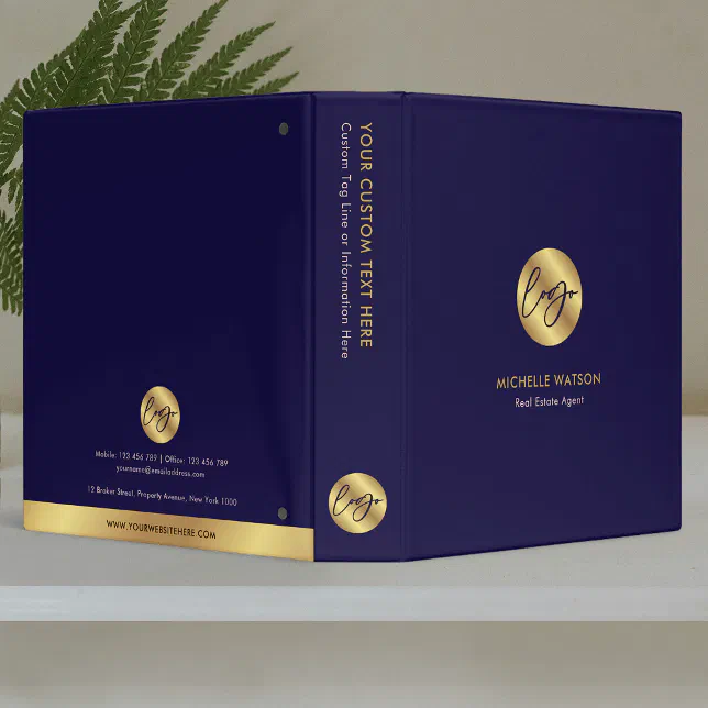 Navy & Gold Logo Corporate Business Branded 3 Ring Binder | Zazzle