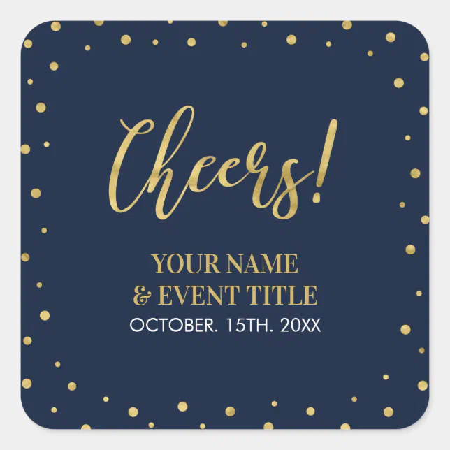 Navy & Gold | Modern Cheers Adult Birthday Favor Square Sticker | Zazzle