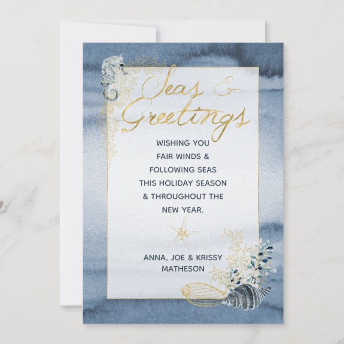 Navy & Gold Nautical Seas & Greetings Christmas Holiday Card | Zazzle.com