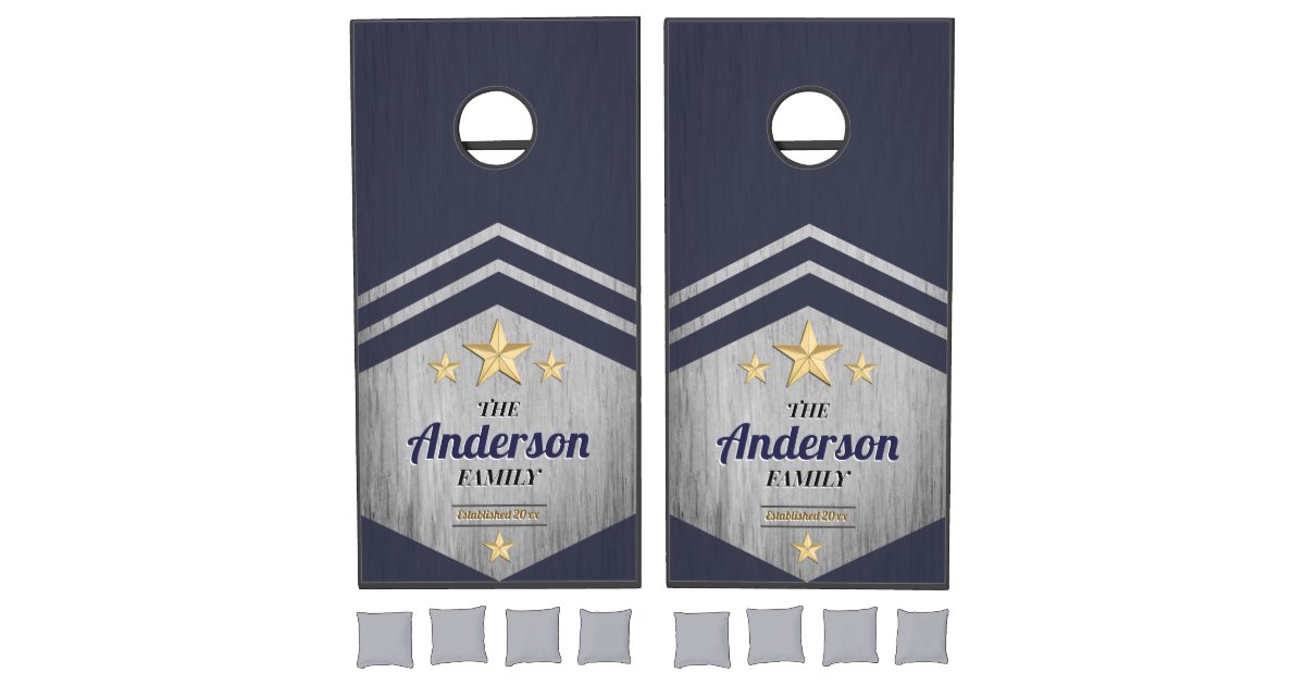 Navy Gold Stars Personalized Cornhole Set | Zazzle.com