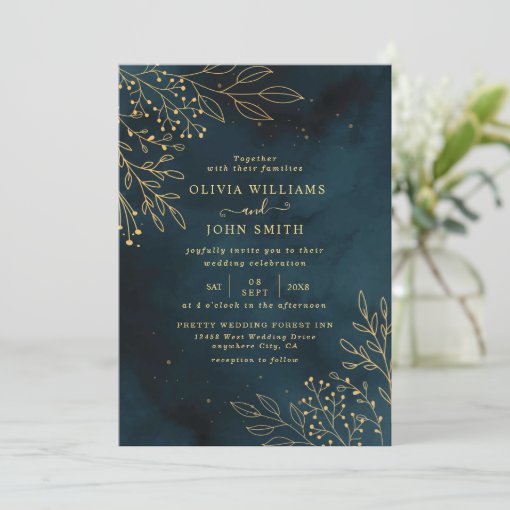 Navy Gold Wedding Stationery Template | Zazzle