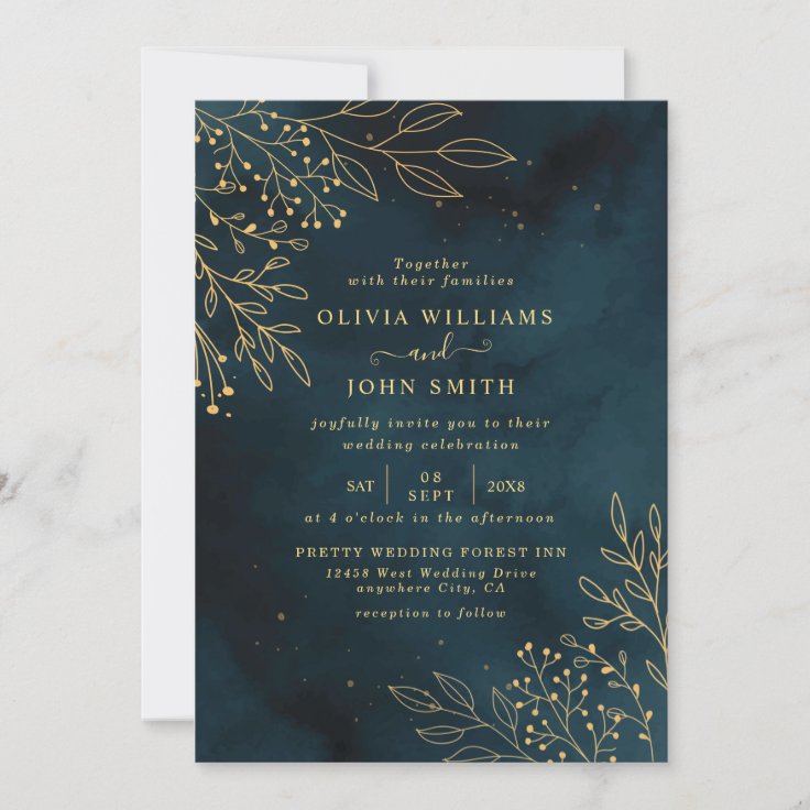 Navy Gold Wedding Stationery Template | Zazzle