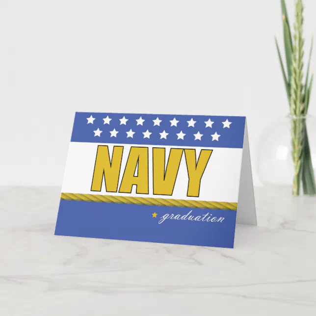 Navy Graduation Blue, Gold with Stars, Rope Card | Zazzle