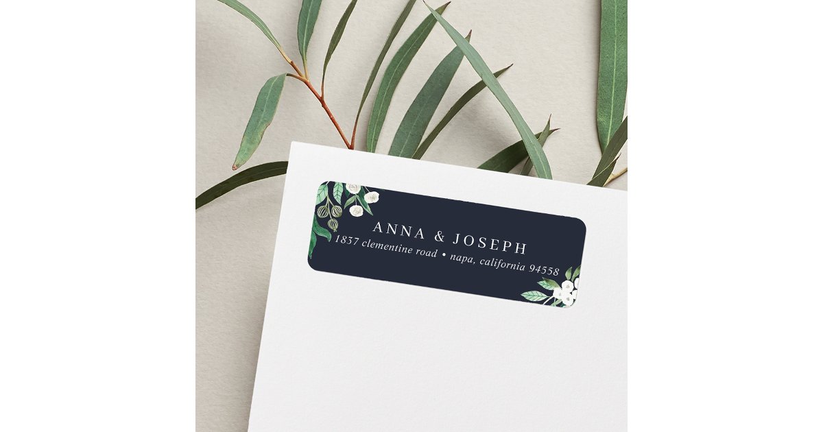 Navy | Greenhouse Botanical Return Address Label | Zazzle