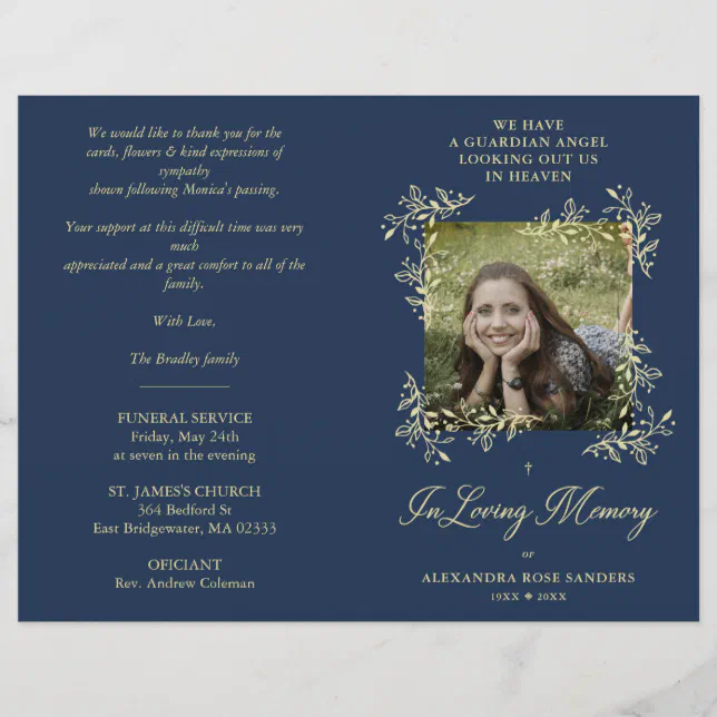 Navy Hand Lettered Chic Flourish Funeral Memorial | Zazzle