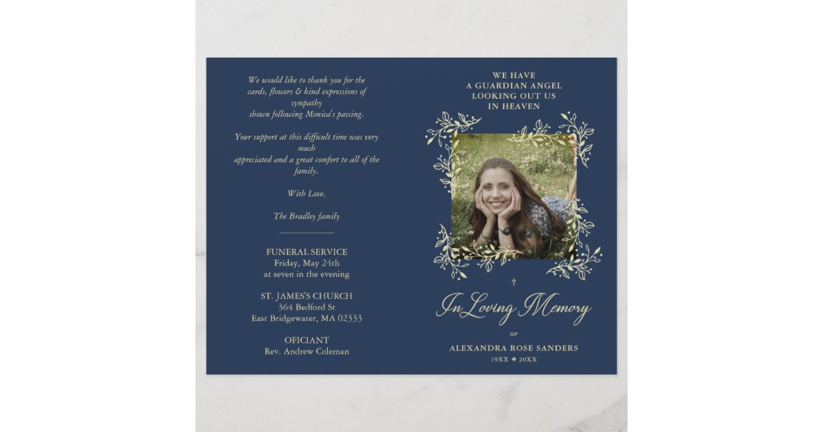 Navy Hand Lettered Chic Flourish Funeral Memorial | Zazzle