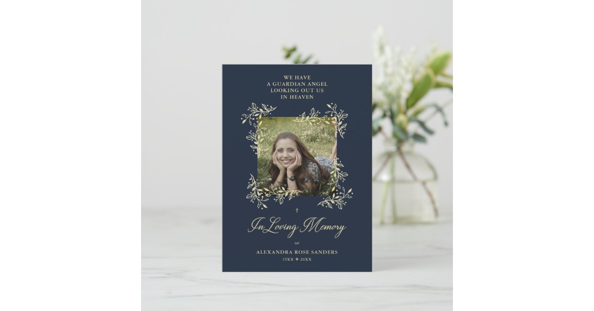 Navy Hand Lettered Chic Flourish Funeral Memorial Note Card | Zazzle