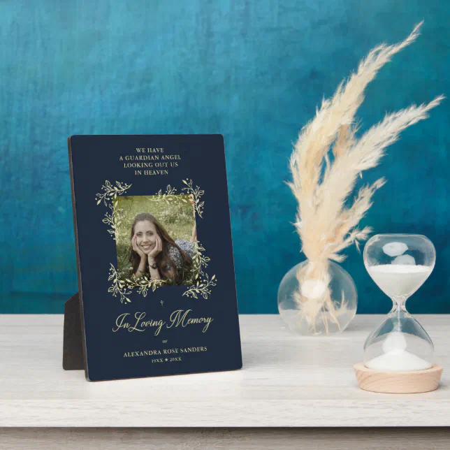 Navy Hand Lettered Chic Flourish Funeral Memorial Plaque | Zazzle