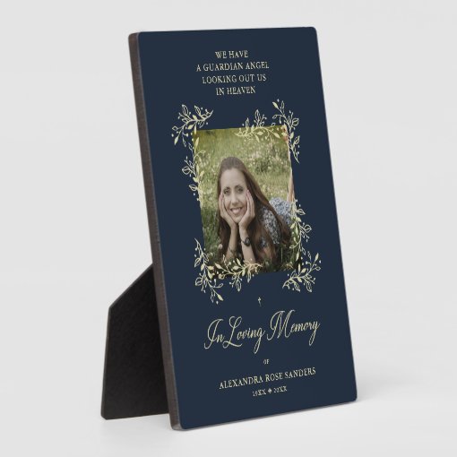 Navy Hand Lettered Chic Flourish Funeral Memorial Plaque | Zazzle