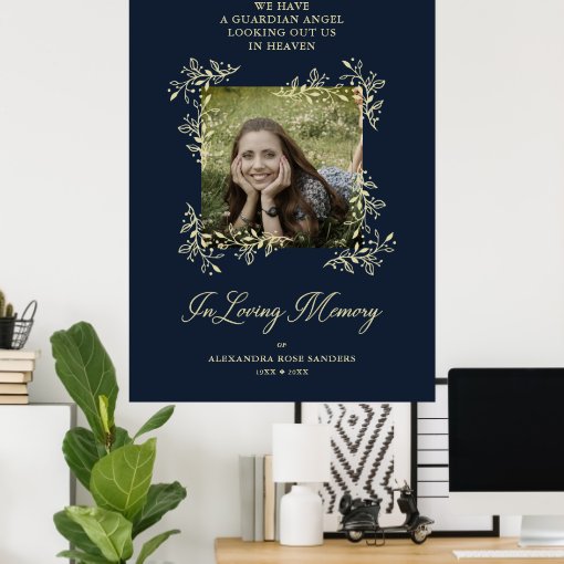 Navy Hand Lettered Chic Flourish Funeral Memorial Poster | Zazzle