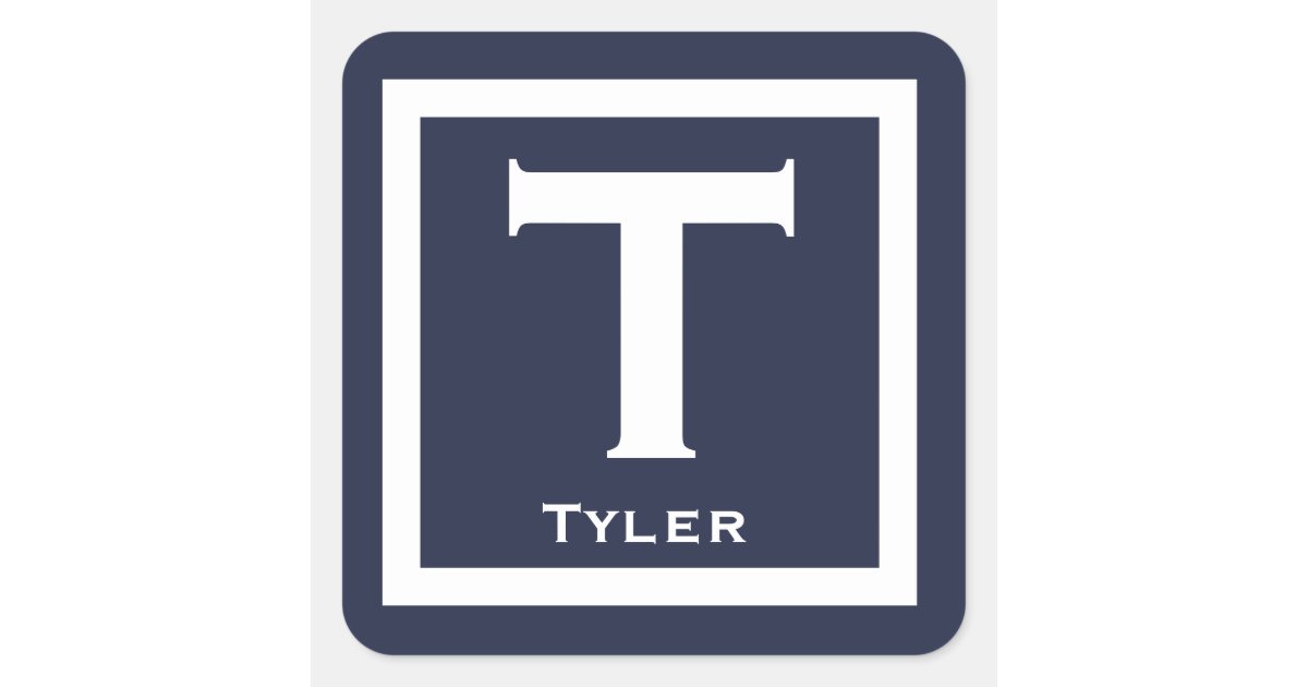 Navy Initial Name Kids Boy Party Back to School Square Sticker | Zazzle