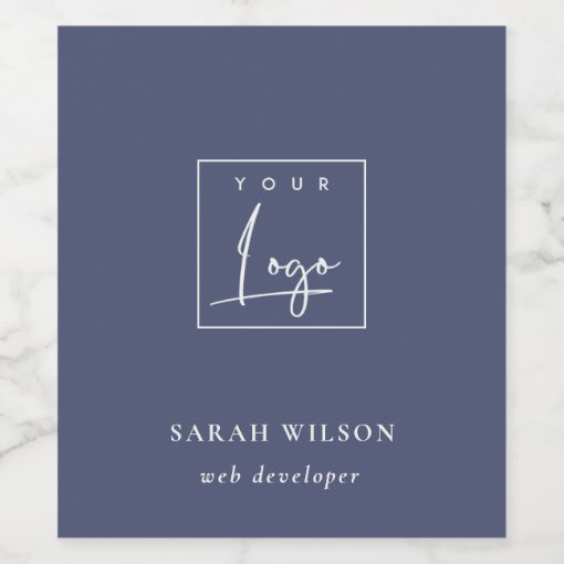 Navy Ink Blue Custom Promotional Business Logo Wine Label | Zazzle