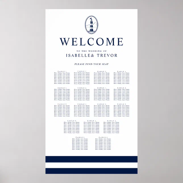 Navy Lighthouse Nautical | 17 Table Seating Chart | Zazzle