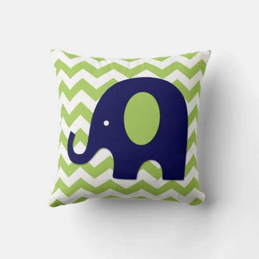 Navy Lime Green Elephant Nursery Throw Pillow | Zazzle