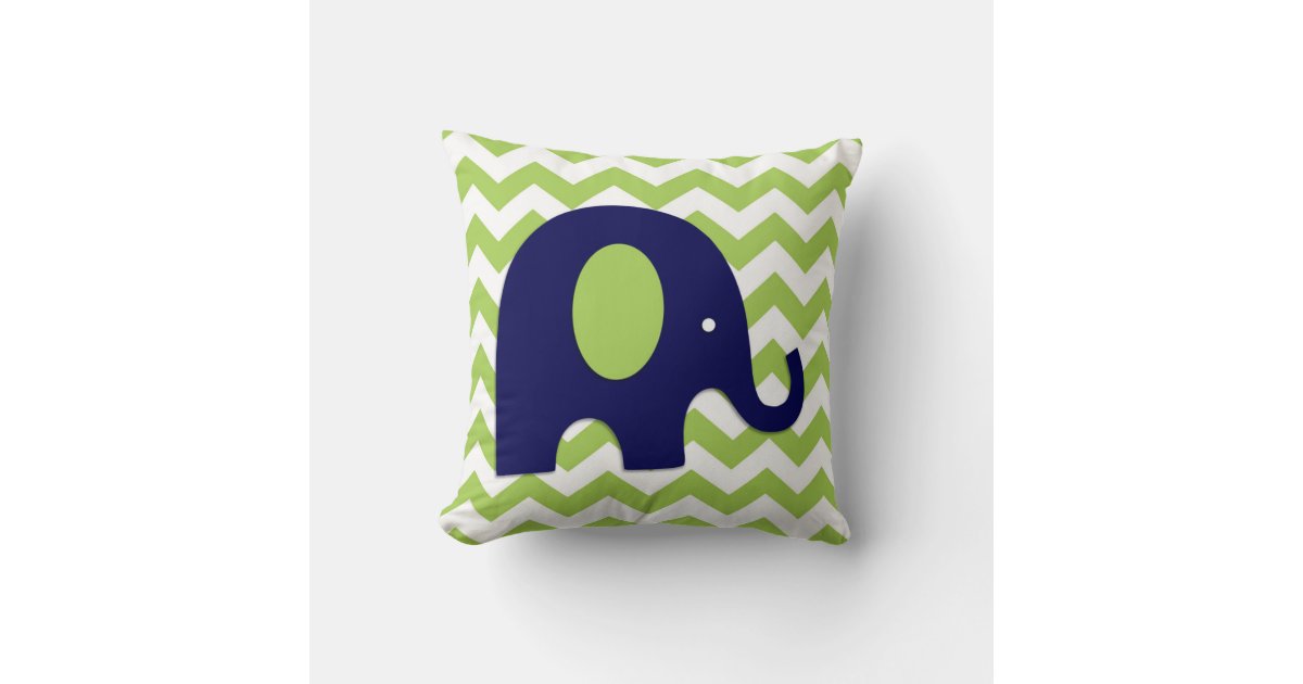 Navy Lime Green Elephant Nursery Throw Pillow | Zazzle