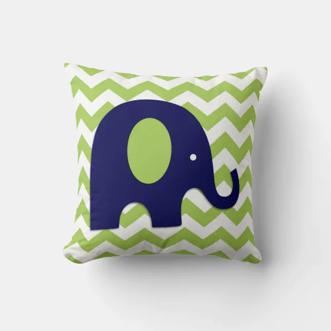 Navy Lime Green Elephant Nursery Throw Pillow | Zazzle