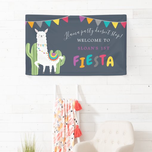 Navy Llama Fun Cactus Birthday Party Welcome Banner | Zazzle