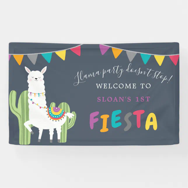 Navy Llama Fun Cactus Birthday Party Welcome Banner | Zazzle