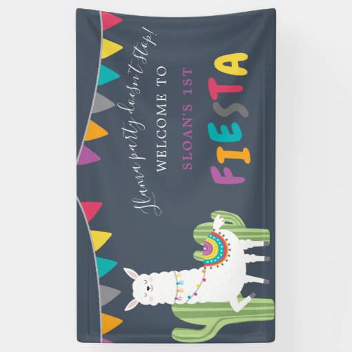 Navy Llama Fun Cactus Birthday Party Welcome Banner | Zazzle