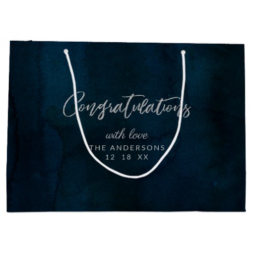Navy Luster Dark Blue Congratulations Wedding Large Gift Bag | Zazzle
