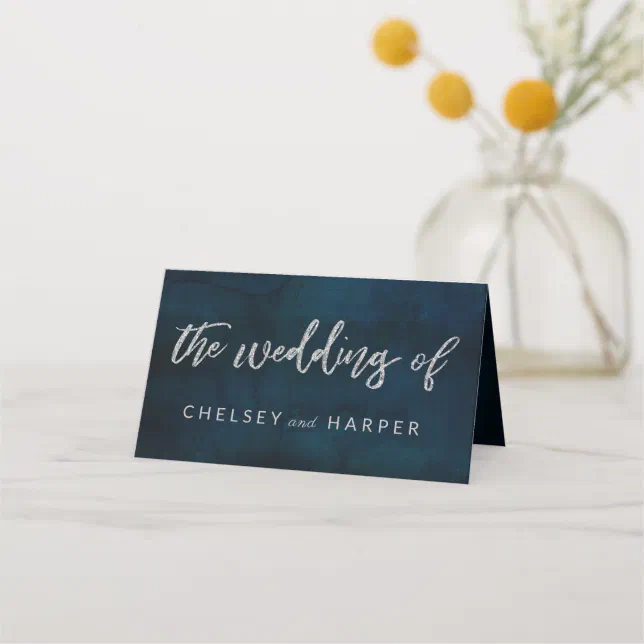 Navy Luster Dark Blue Reserved Seating Wedding Place Card | Zazzle