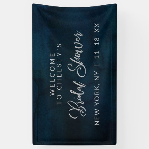 Navy Luster Dark Blue Silver Bridal Shower Welcome Banner | Zazzle