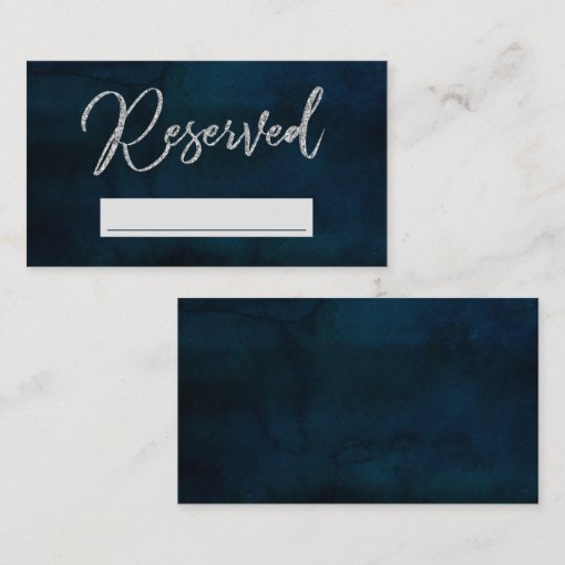 Navy Luster Silver Blue Reserved Seating Wedding Place Card | Zazzle