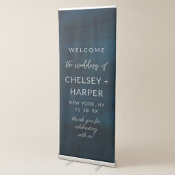 Navy Luster Silver Blue Watercolor Wedding Welcome Retractable Banner ...
