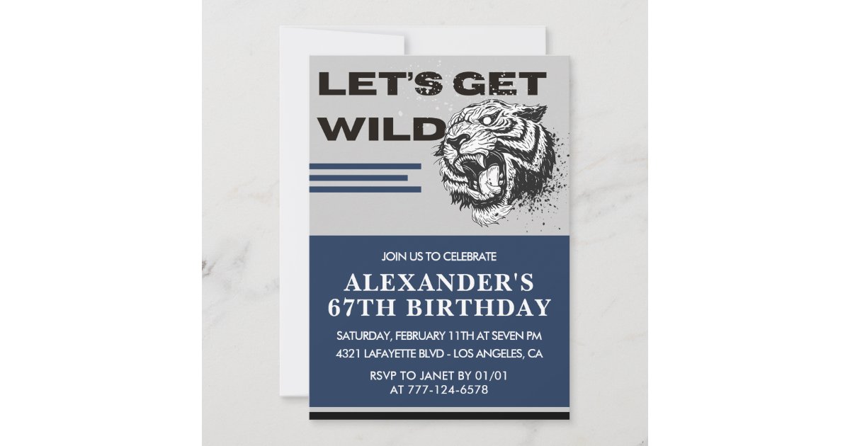 Navy Men 67th birthday invitations Tiger | Zazzle