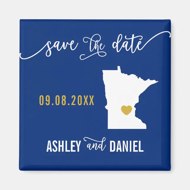 Navy Minnesota Wedding Save the Date Map Magnet | Zazzle