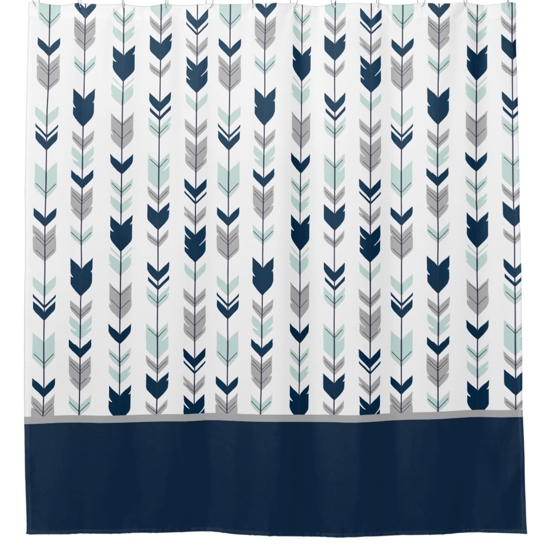 Navy, Mint, Grey Fletching Arrow Shower Curtain | Zazzle