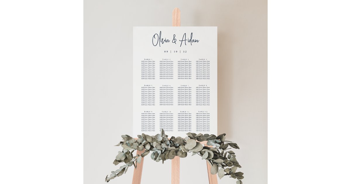 Navy | Modern Handwritten Wedding Seating Chart Foam Board | Zazzle