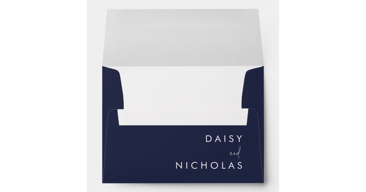 Navy Modern Wedding Engagement Envelope | Zazzle