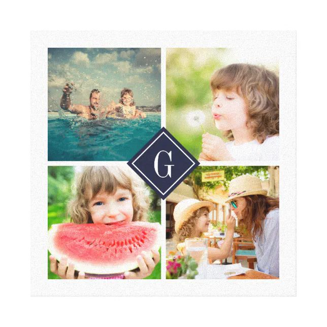 Navy Monogram Photo Collage Canvas Print | Zazzle