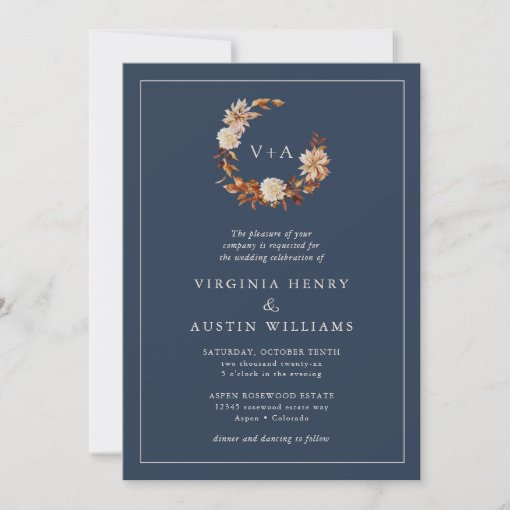 Navy Monogrammed Wedding Invitation | Zazzle