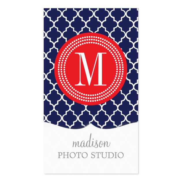 Navy Moroccan Tiles Lattice Personalized Business Card Templates