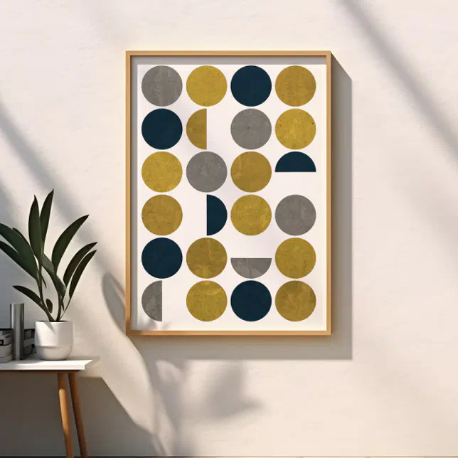 Navy, Mustard, Grey, Mid Century Modern Circles Poster | Zazzle