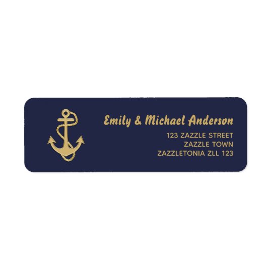 Navy Nautical Address Labels Gold Anchor Blue | Zazzle.com