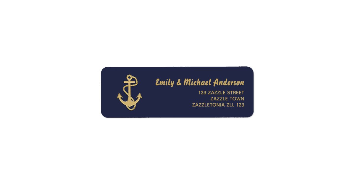 Navy Nautical Address Labels Gold Anchor Blue | Zazzle