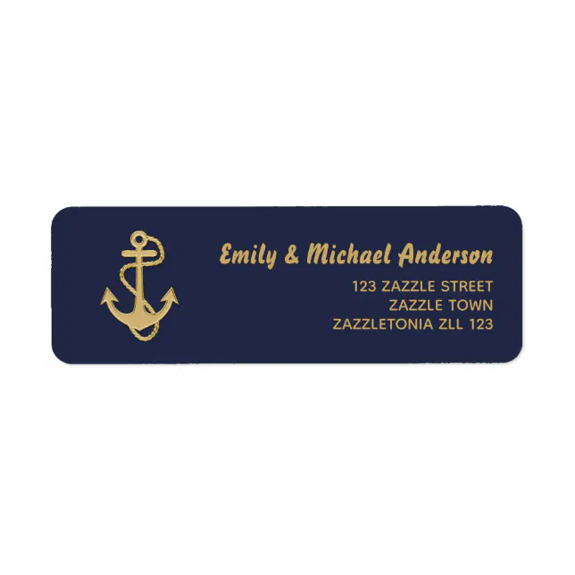 Navy Nautical Address Labels Gold Anchor Blue | Zazzle
