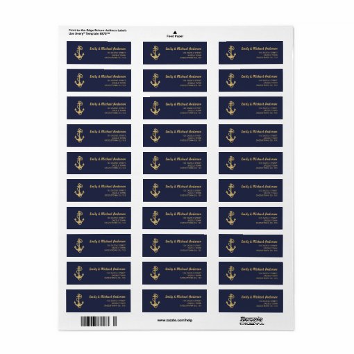 Navy Nautical Address Labels Gold Anchor Blue | Zazzle