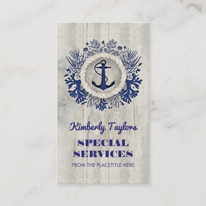 Navy Nautical Anchor Rustic Driftwood Business Card | Zazzle.com