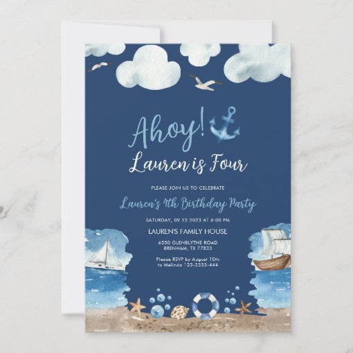Navy Nautical Birthday Party Invitation | Zazzle