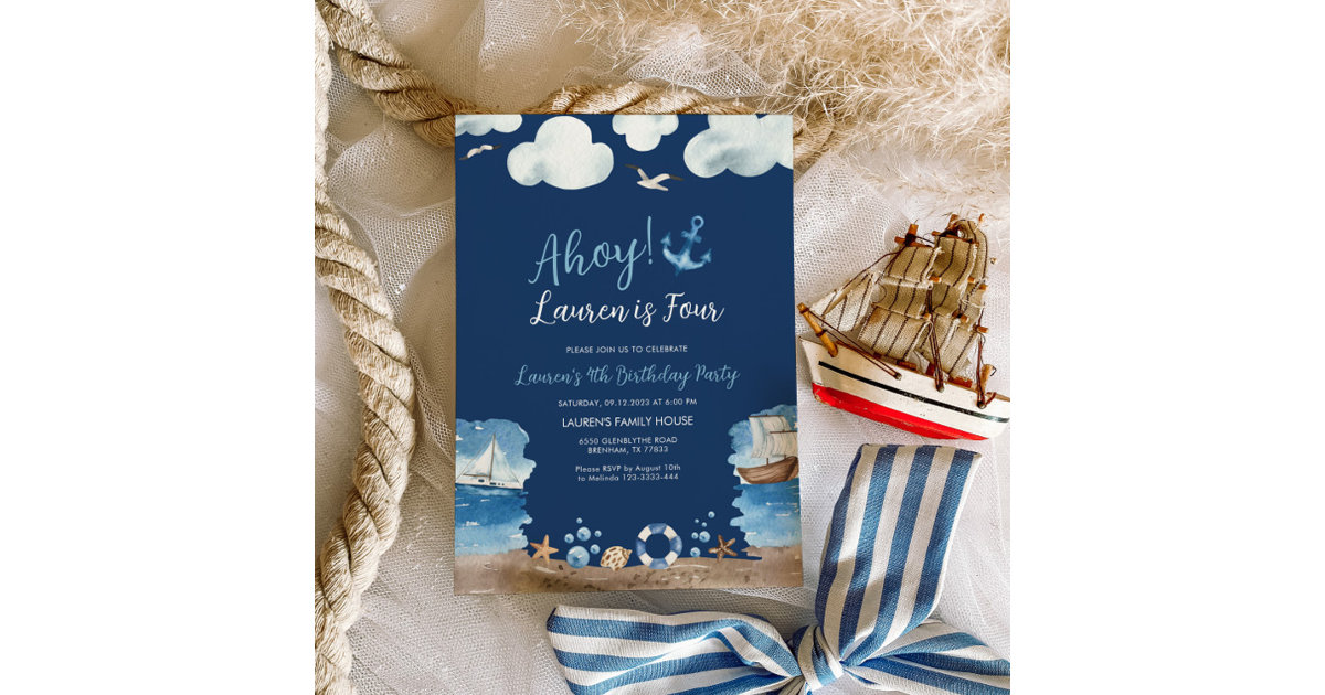 Navy Nautical Birthday Party Invitation | Zazzle