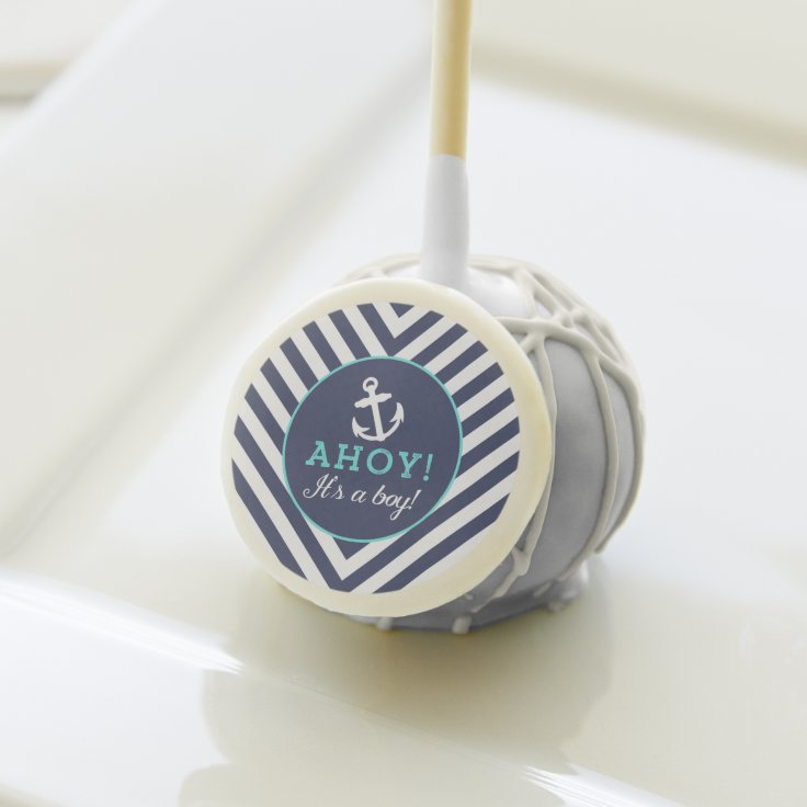 Navy Nautical Chevron Baby Shower Cake Pops | Zazzle
