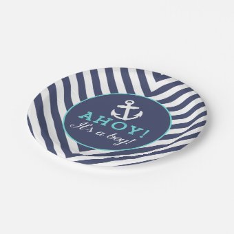 Navy Nautical Chevron Baby Shower Paper Plates | Zazzle