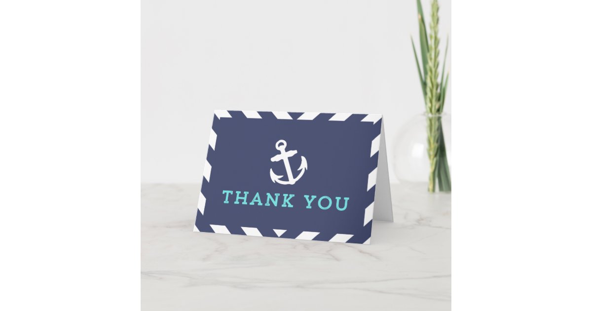 Navy Nautical Chevron Thank You Card | Zazzle