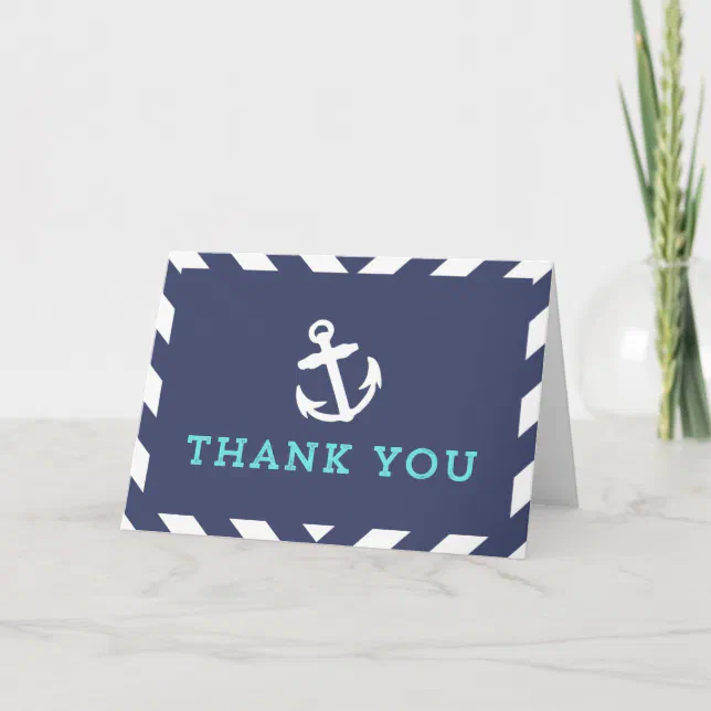 Navy Nautical Chevron Thank You Card | Zazzle