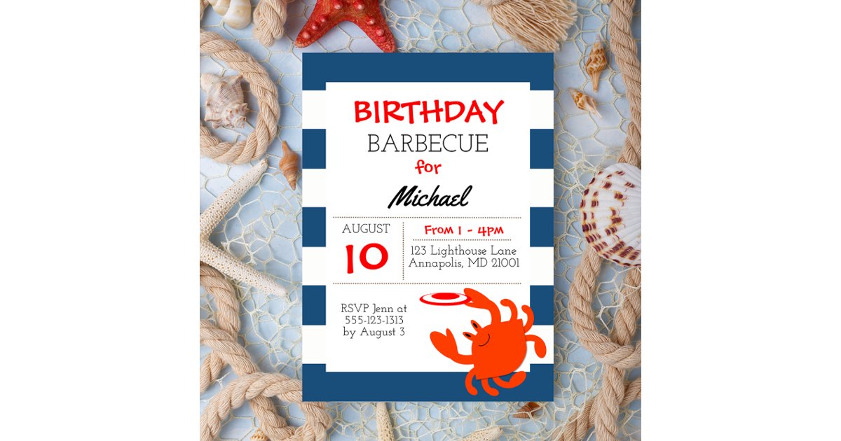 Navy Nautical Crab All Occasion Invitation | Zazzle