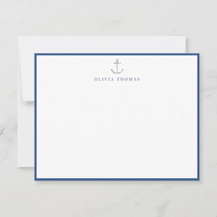 navy nautical minimalist personalized Stationery Note Card | Zazzle